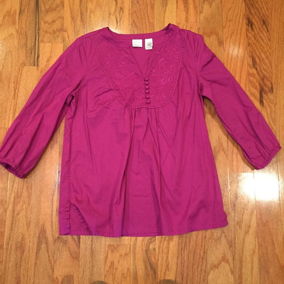 Emma James | Tops | Emma James Tunic Pink Long Sleeve Collarless ...